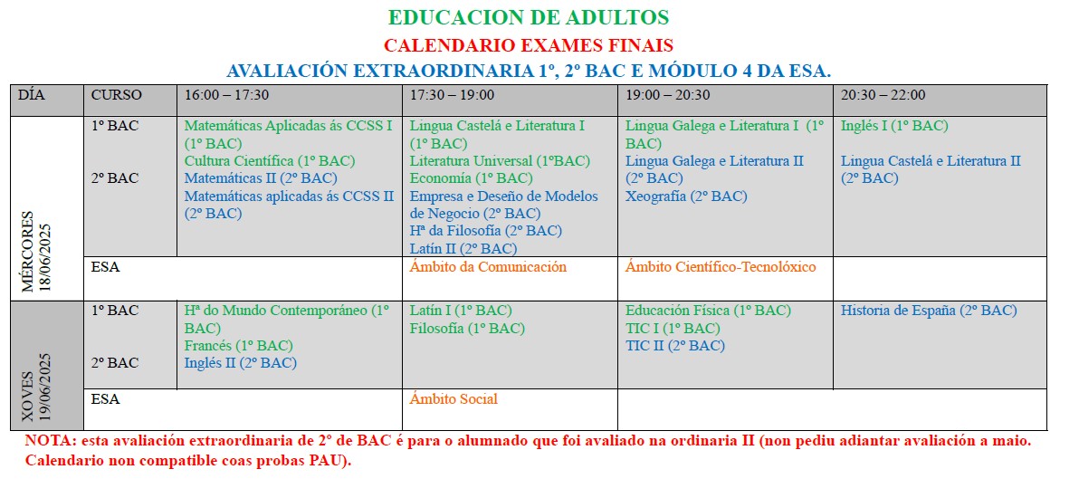 EXAMES ESA E BACHARELATO. AVALIACIÓN EXTRAORDINARIA XUÑO - IES Lois ...